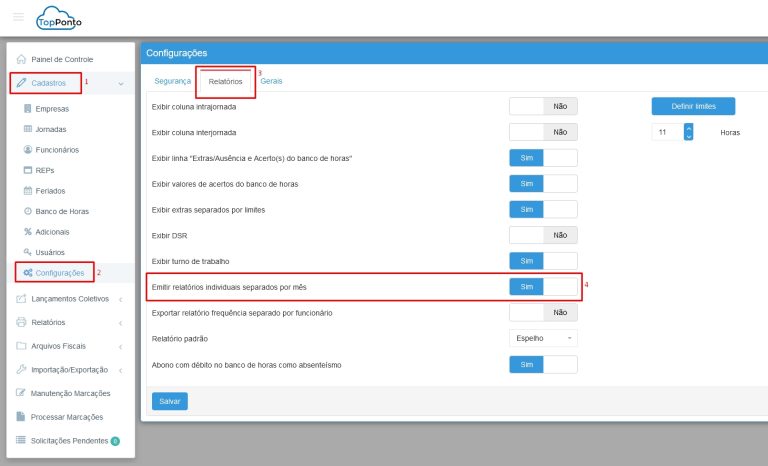 Ao gerar relatórios com períodos maiores que um mês, como configurar para que seja gerado em uma ...